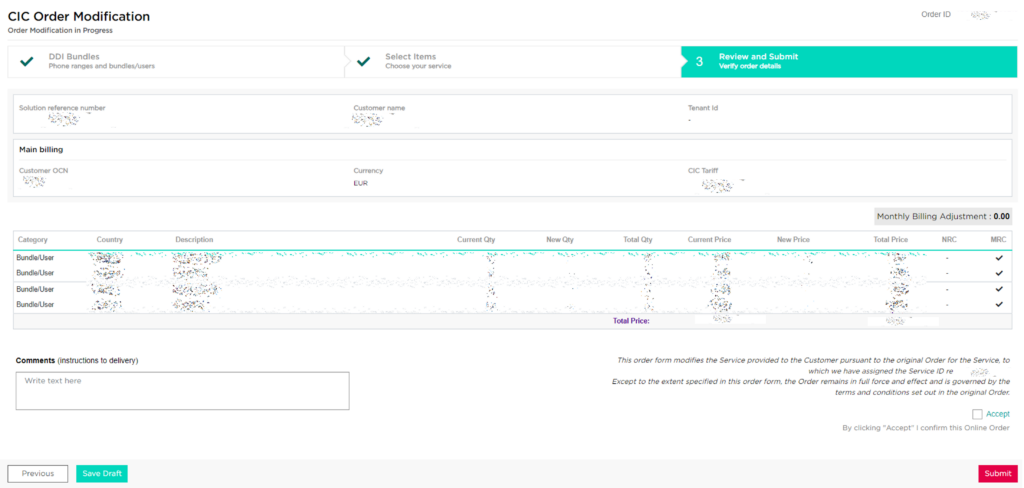 Operator Connect - Modification portal - Colt Online Help
