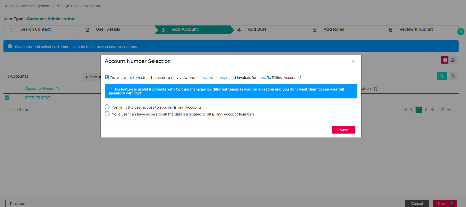 How to create a new user restricted to certain Billing Account Number(s ...